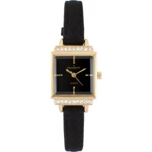 PEUGEOT Small Face Crystal Bezel Suede Watch- 22mm - Black