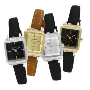 PEUGEOT Small Face Crystal Bezel Suede Watch- 22mm - Black