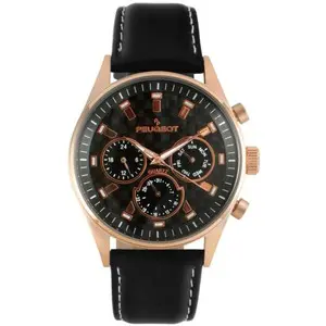 PEUGEOT Dynamic Multi Function Carbon Fiber Dial Leather Watch- 43mm