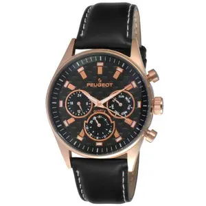 PEUGEOT Dynamic Multi Function Carbon Fiber Dial Leather Watch- 43mm