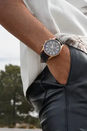 PEUGEOT Dynamic Multi Function Carbon Fiber Dial Leather Watch- 43mm