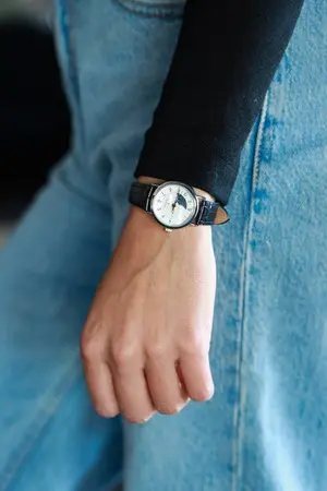 PEUGEOT Sun-moon Phase Leather Watch 26mm - Black
