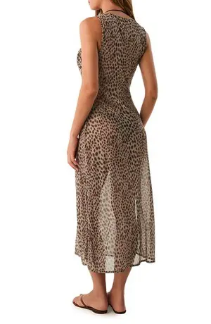 VIX PAULA HERMANNY Twist Leopard Print Mesh Cover-up Dress