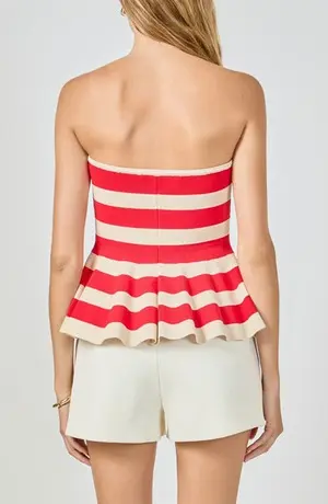 Endless Rose Stripe Strapless Knit Peplum Top