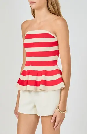 Endless Rose Stripe Strapless Knit Peplum Top