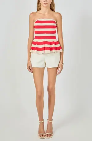 Endless Rose Stripe Strapless Knit Peplum Top