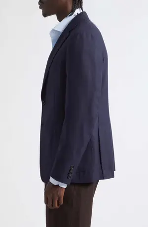 Isaia Capri Navy Wool Hopsack Blazer