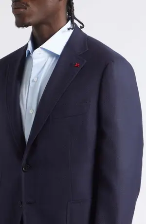 Isaia Capri Navy Wool Hopsack Blazer