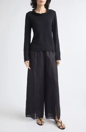 Posse Alfie Lace Trim Wide Leg Linen Pants