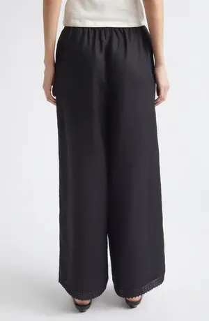 Posse Alfie Lace Trim Wide Leg Linen Pants