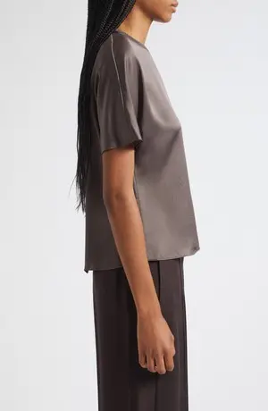 REISS Lena Silk Crewneck T-shirt - Mauve
