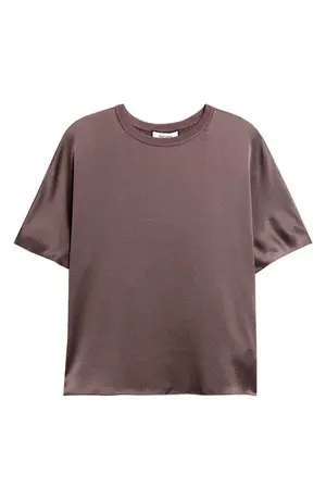 REISS Lena Silk Crewneck T-shirt - Mauve