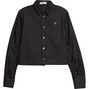 Undercover Boxy Crop Cotton Button-up Shirt - Black