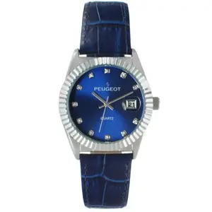 PEUGEOT Fluted Bezel Calendar Watch - Blue