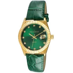 PEUGEOT Fluted Bezel Calendar Watch - Green