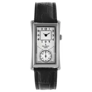 PEUGEOT Vintage Rectangular Leather Strap Watch - Black