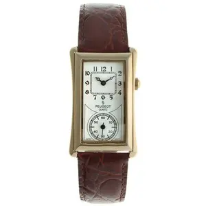 PEUGEOT Vintage Rectangular Leather Strap Watch - Brown