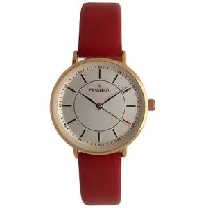 PEUGEOT Modern Round Calfskin Leather Watch- 30mm - Red