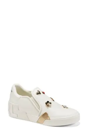Karl Lagerfeld Paris Maude Flirt Charm Embellished Slip-on Sneaker - Cream
