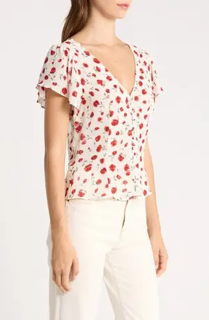 REFORMATION Ramona Floral Print V-neck Top
