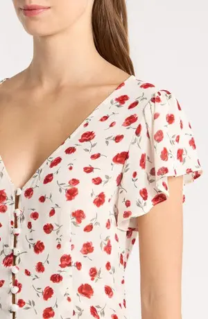 REFORMATION Ramona Floral Print V-neck Top