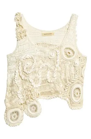 HEIRLOME India Freeform Silk & Cotton Lace Tank - Ivory