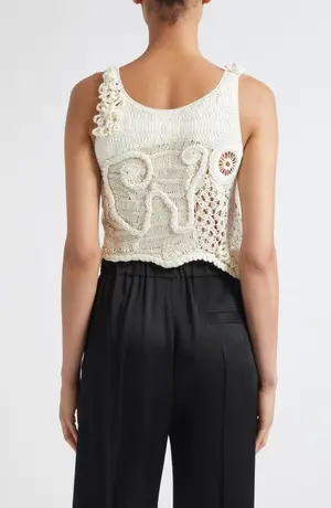 HEIRLOME Asymmetric Freeform Silk & Cotton Lace Tank - Ivory