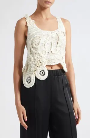 HEIRLOME Asymmetric Freeform Silk & Cotton Lace Tank - Ivory