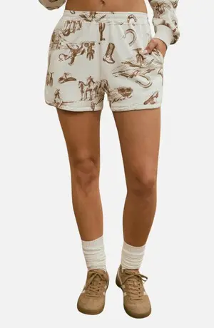 J.O.A. Western Graphic Cotton Blend Shorts
