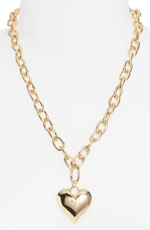 OPEN EDIT Puffy Heart Chain Necklace - Gold