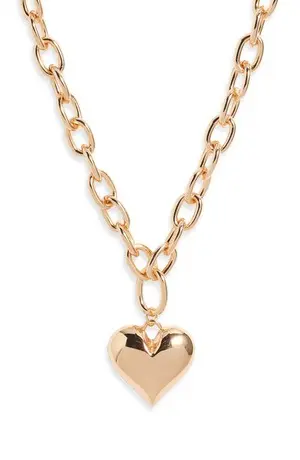 OPEN EDIT Puffy Heart Chain Necklace - Gold