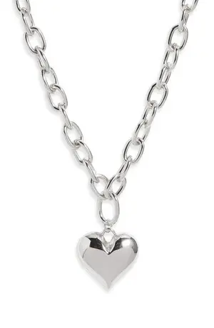 OPEN EDIT Puffy Heart Chain Necklace - Silver