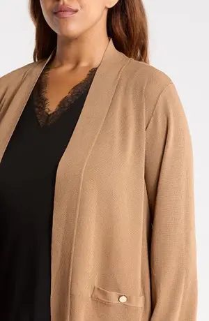 Anne Klein Open Front Longline Cardigan - Vicuna