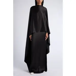 Bottega Veneta Fluid Silk Satin Cape Maxi Dress