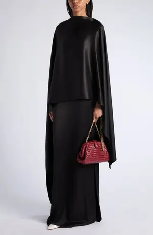 Bottega Veneta Fluid Silk Satin Cape Maxi Dress