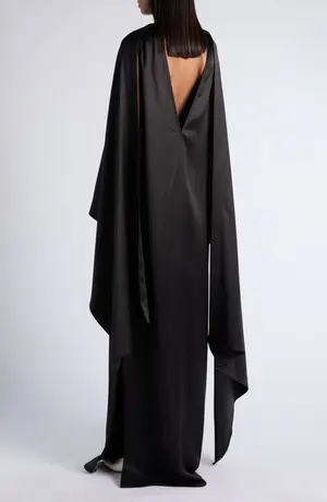 Bottega Veneta Fluid Silk Satin Cape Maxi Dress