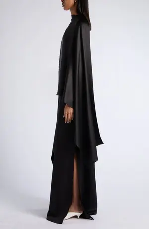 Bottega Veneta Fluid Silk Satin Cape Maxi Dress