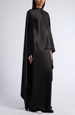 Bottega Veneta Fluid Silk Satin Cape Maxi Dress