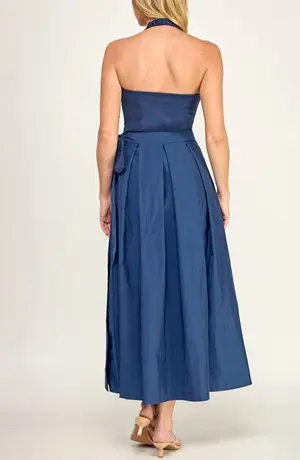SOCIALITE Halter Neck Mixed Media Midi Dress