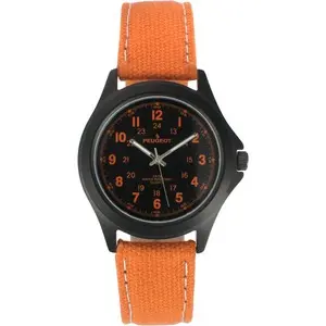 PEUGEOT Millitary Dial Pvd Plated Canvas Strap Watch- 40mm - Orange