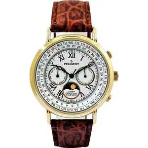 PEUGEOT Multi Function Moon Phase Perpetual Calendar Watch- 40mm - Brown