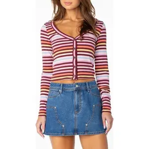 Roxy Terrace Striped Cropped Long Sleeve Top - Port