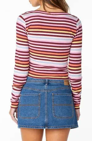 Roxy Terrace Striped Cropped Long Sleeve Top