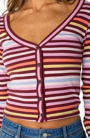 Roxy Terrace Striped Cropped Long Sleeve Top