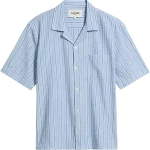 CORRIDOR Stripe Cotton & Linen Camp Shirt - Blu