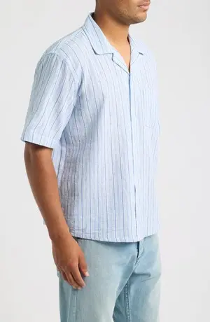 CORRIDOR Stripe Cotton & Linen Camp Shirt
