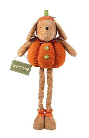 GLITZHOME Fall Fabric Highland Cow Pumpkin Dog Porch Decor With Telescoping Legs - Orange