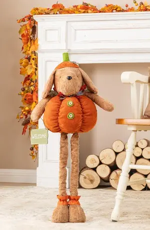 GLITZHOME Fall Fabric Highland Cow Pumpkin Dog Porch Decor With Telescoping Legs