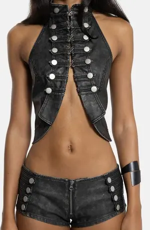 JADED LONDON Military Rebel Faux Leather Mini Shorts