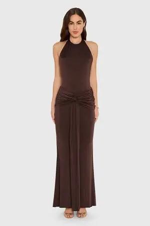 Amanda Uprichard Breana Halterneck Maxi Dress - Cocoa